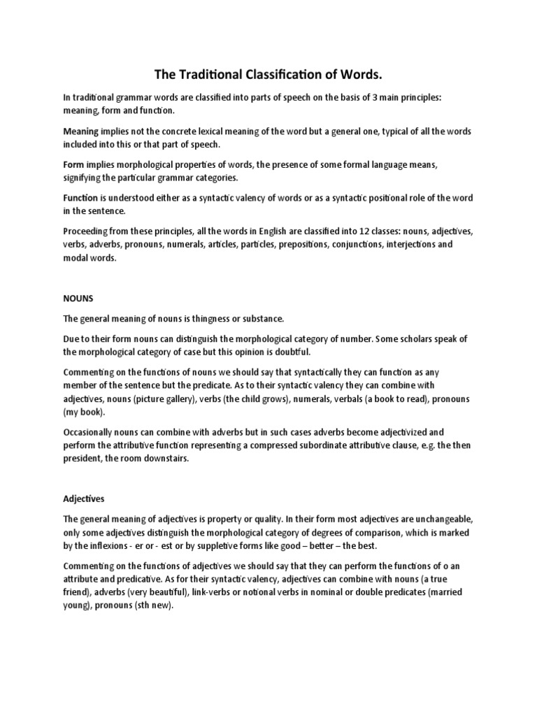 The Traditional Classification of Words | PDF | Part Of Speech | Adjective