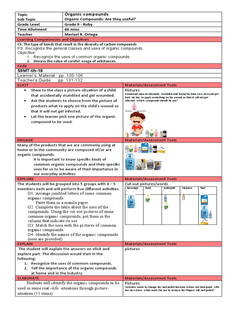 Organic Compound Lesson Plan2 | PDF | Learning | Potential Energy