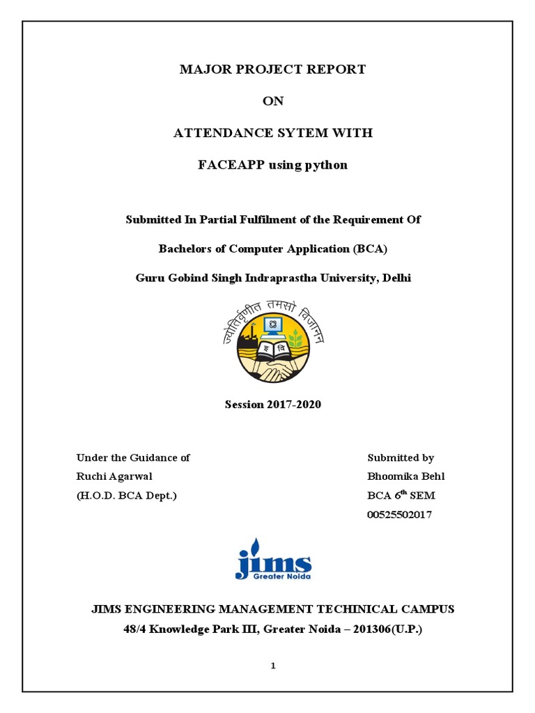 Major Project Report ON Attendance Sytem With FACEAPP Using Python | PDF | Array Data Type ...