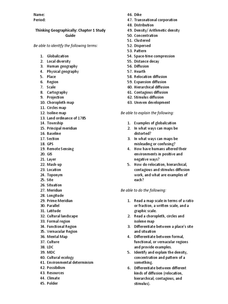 Be Able To Identify The Following Terms:: Thinking Geographically ...