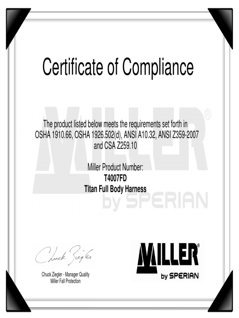 Titan Full Body Harness Compliance Certificate | PDF