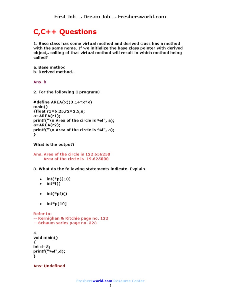 C Programming Interview Questions & Answers | PDF | Pointer (Computer ...