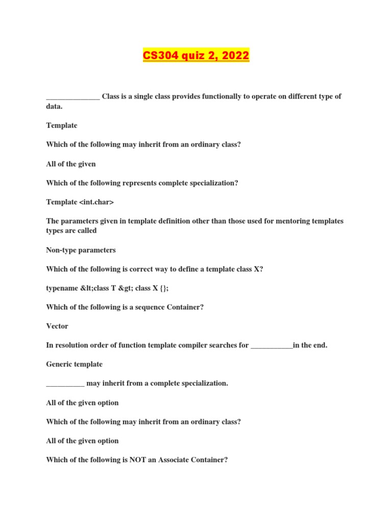 cs304 Quiz 2 2021 | PDF | Inheritance (Object Oriented Programming) | Class (Computer Programming)