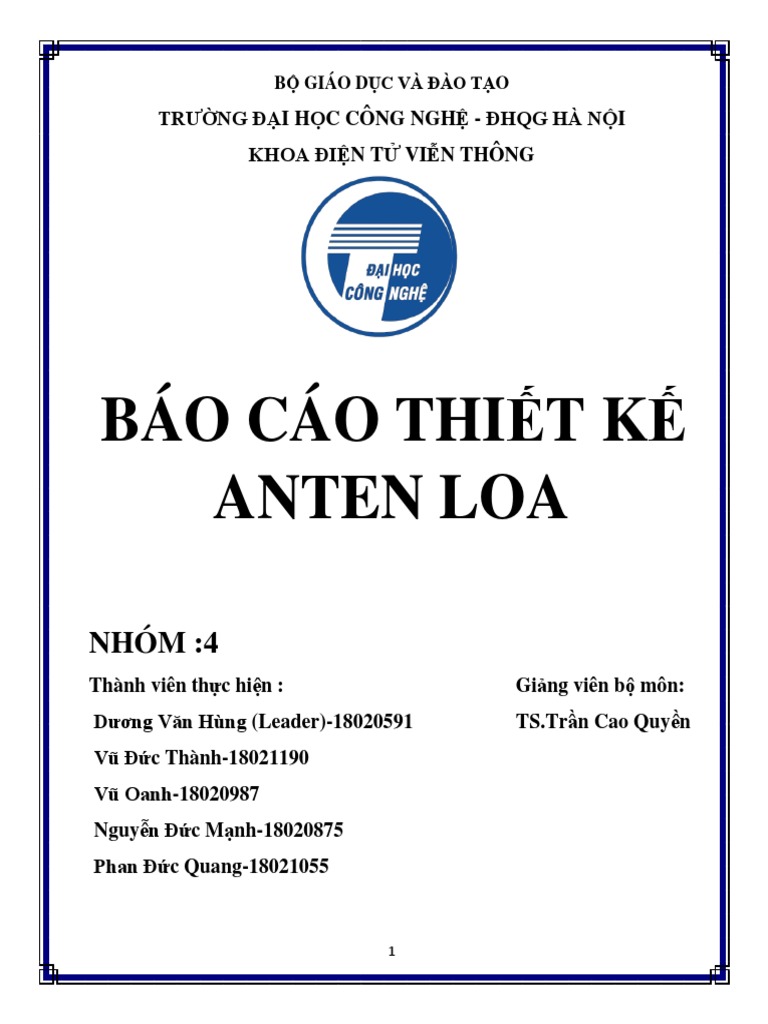 Báo cáo thiết kế anten loa - nhóm 4 | PDF