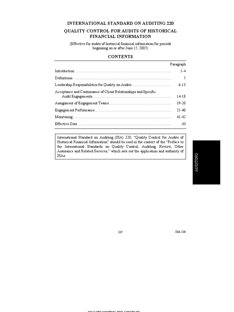 Isa 220 | PDF | Auditor's Report | Audit