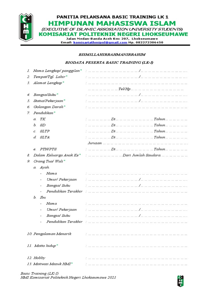 Formulir Pendaftaran Basic Kom - Poltek | PDF | Komputer