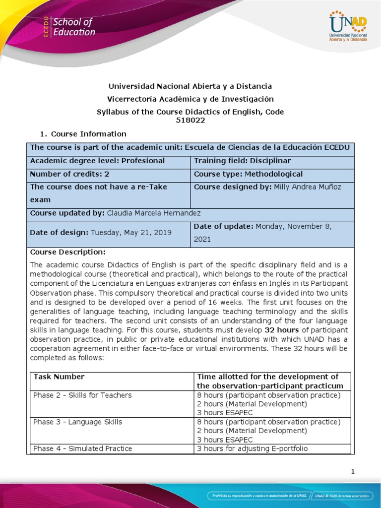 Course Syllabus Didactics of English | PDF | Learning | Educational ...