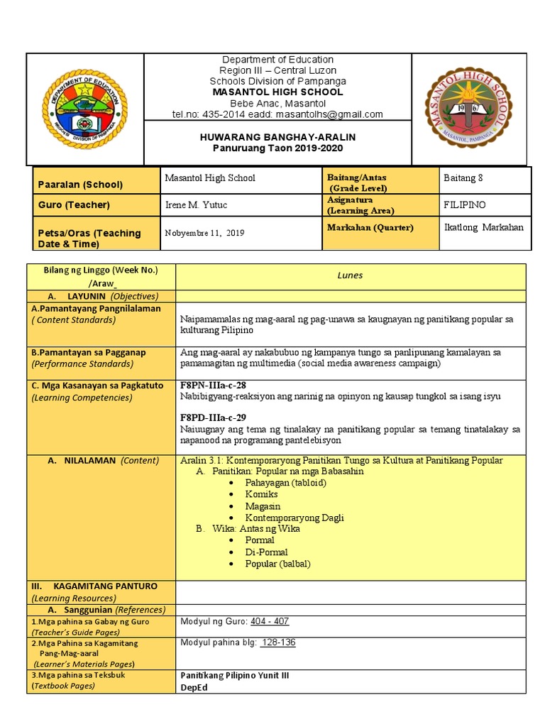 DLL-FILIPINO-November 11-15-2019 | PDF