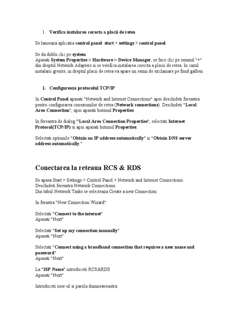 Configurare Conexiune RCS & RDS | PDF | Computers