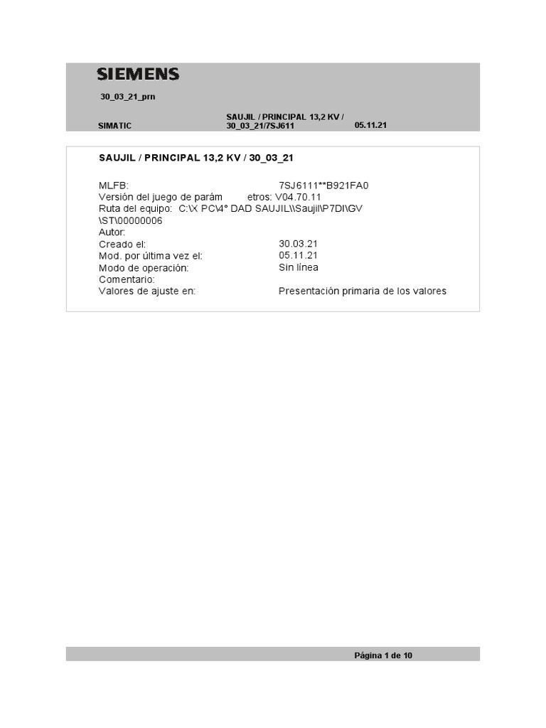 7SJ611-TP MOVIL SAUJIL-13.2kV-IMAX-FASE-TIERRA-5-11-21 | PDF