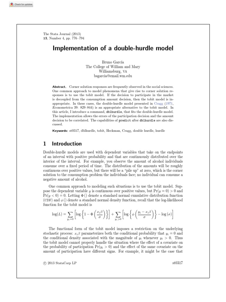 Modeling Corner Solution Responses: An Implementation of the Double ...