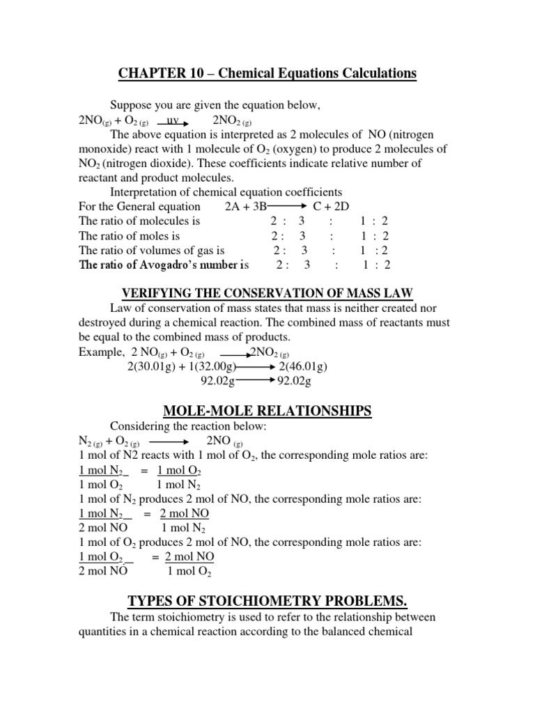 Chapter 10 Notes Stoichiometry | PDF | Mole (Unit) | Stoichiometry