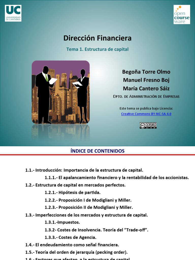 Tema 1 - Estructura de Capital | PDF | Rentabilidad sobre recursos propios | Deuda