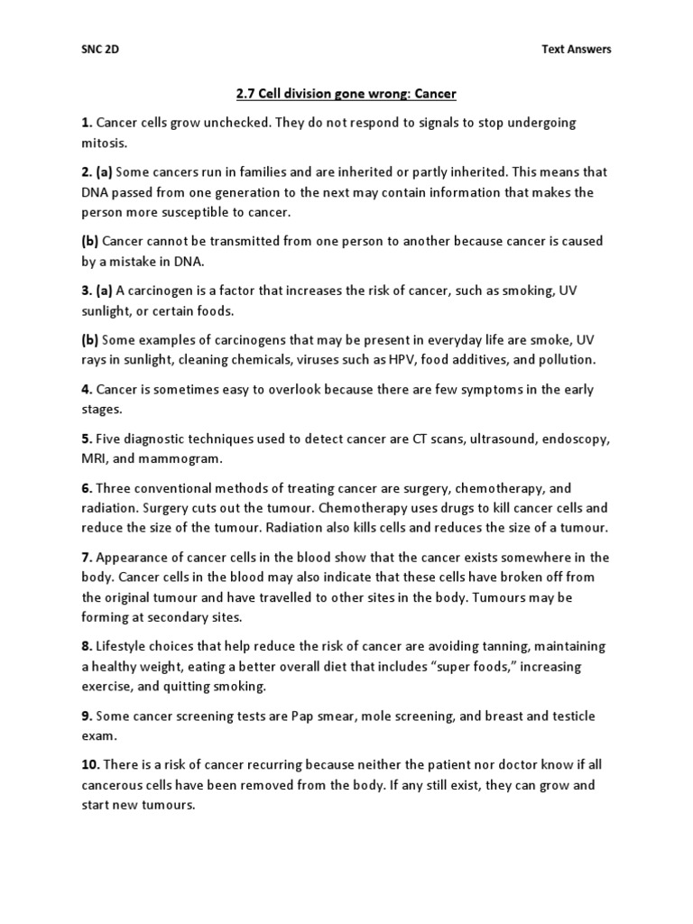 2.7 Cell Division Going Wrong - Cancer-SNC2D | PDF | Cancer | Cell ...