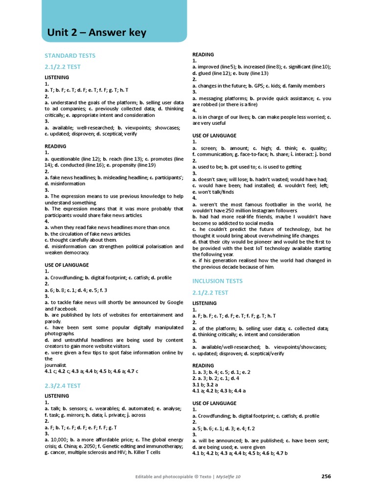 Unit 2 - Answer Key: Standard Tests 2.1/2.2 TEST | PDF | Popular ...