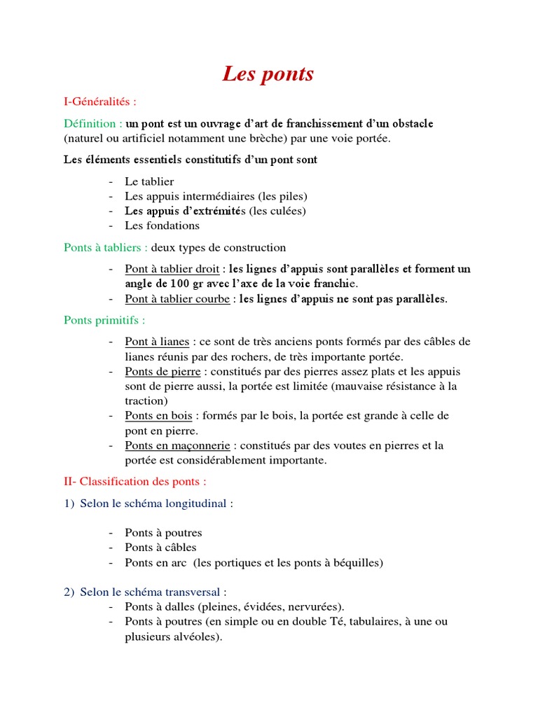 Les Ponts (Résumé de Cours) | PDF | Pont | Bâtiments et structures de ...
