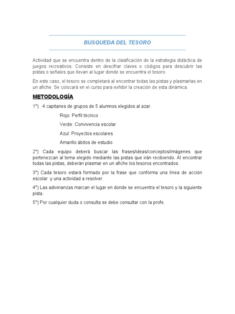 Busqueda Del Tesoro 2° Año | PDF