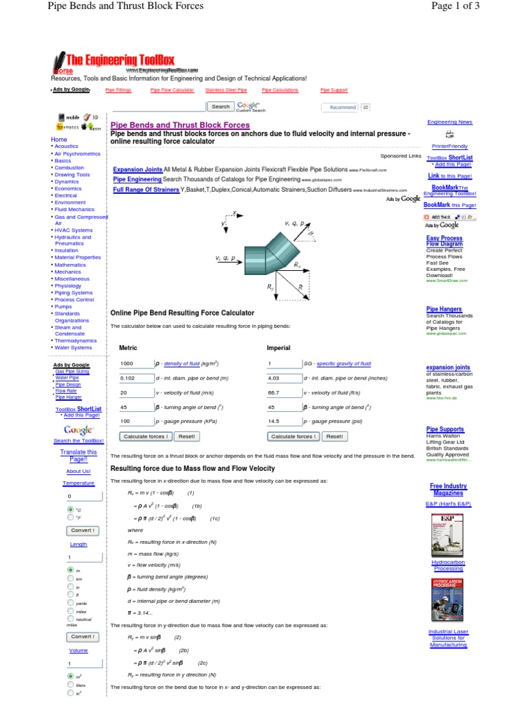 Thrust Block Force | Pipe (Fluid Conveyance) | Pressure