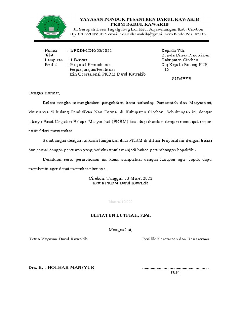 Proposal Ijin Operasional 2022 | PDF