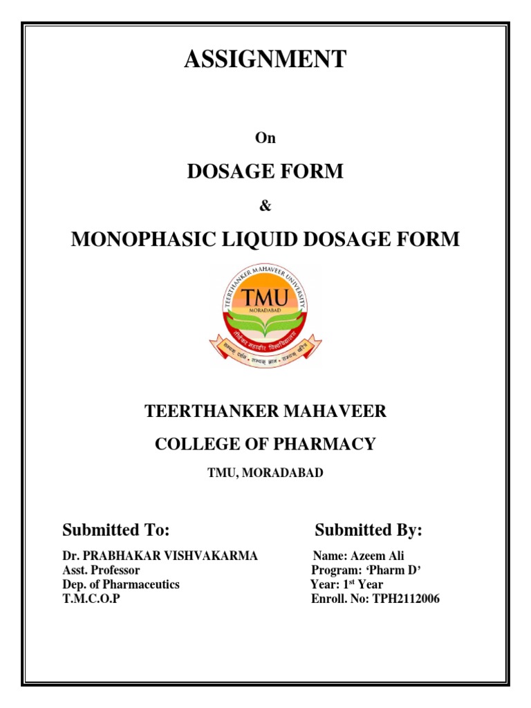 Dosage Form Assignment - Pharm D | PDF
