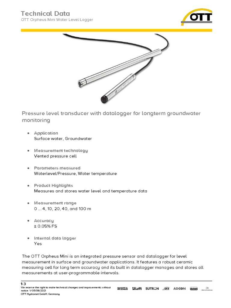 OTT Orpheus Mini Logger Specifications | PDF | Sensor | Metrology