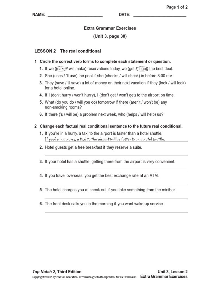 Extra Grammar Exercises (Unit 3, Page 30) : Top Notch 2, Third Edition | PDF