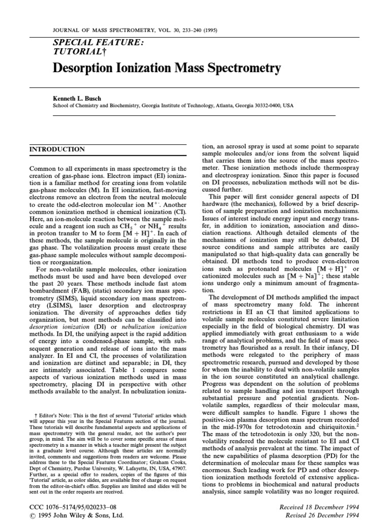 Desorption Ionization Mass Spectrometry | PDF | Mass Spectrometry ...