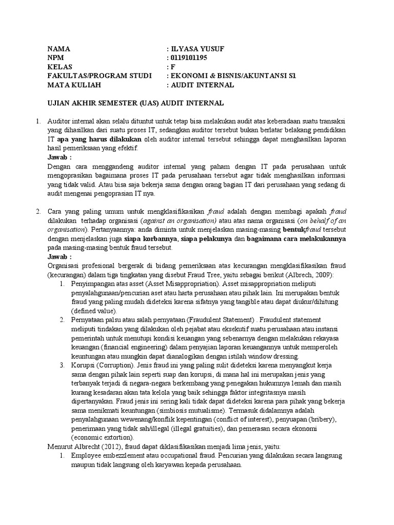 UNTUK UAS AUDIT INTERNAL | PDF