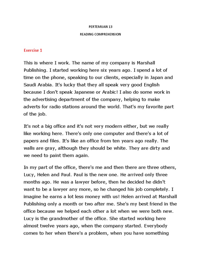 Reading Comprehension Provides Insights Into Workplace and Restaurant ...