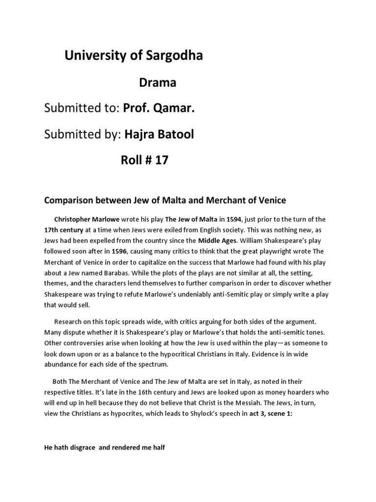 Hajra Batool 17-WPS Office | PDF | Shylock | The Merchant Of Venice