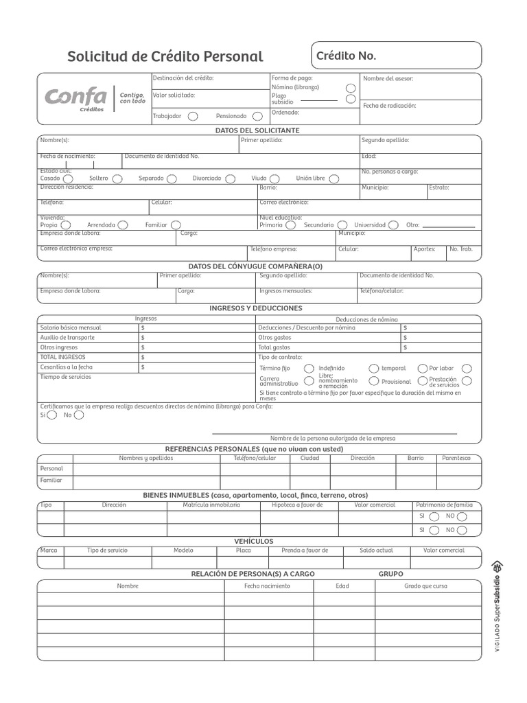 Formulario Solicitud Credito | PDF | Bancos | Hipoteca Comercial