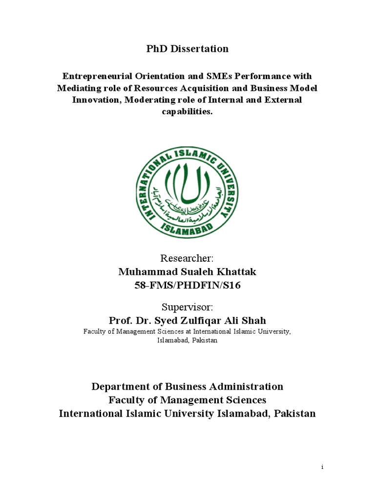 Muhammad Sualeh Khaatak Finance 2021 Iiui Isb | PDF | Thesis | Entrepreneurship