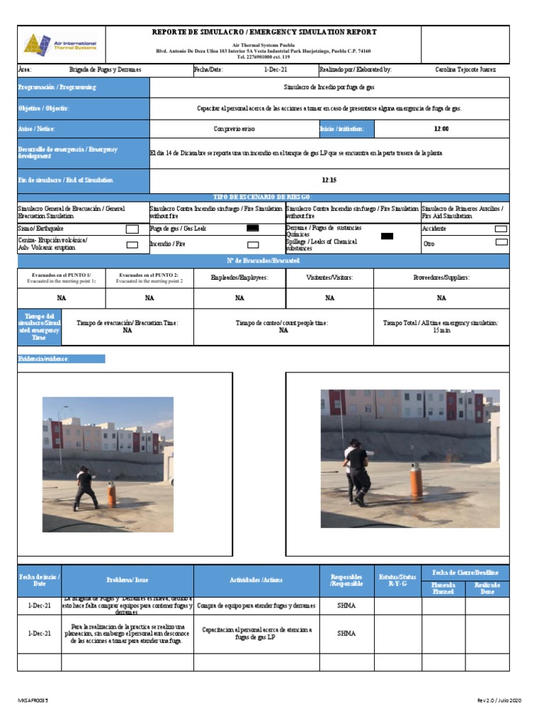 REPORTE DE SIMULACRO - EMERGENCY SIMULATION REPORT - Rev2.0 | PDF ...