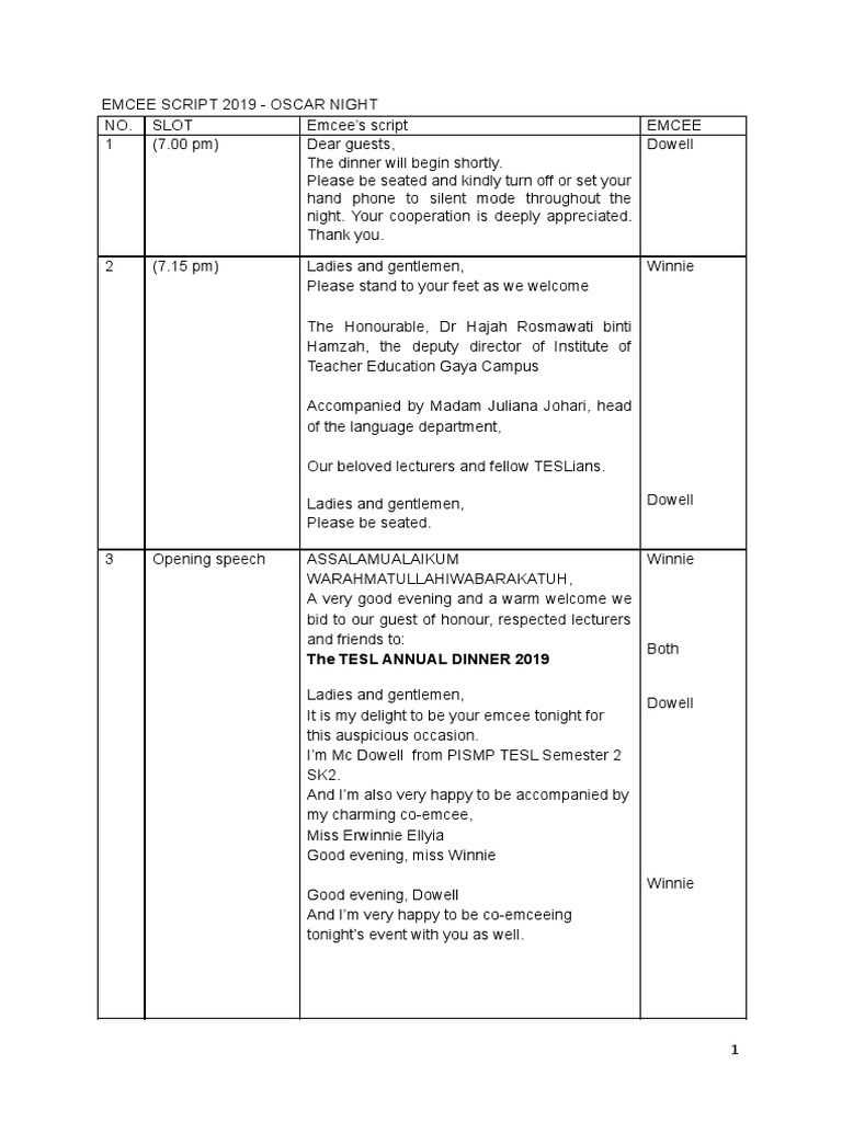 Updated Emcee Script | PDF