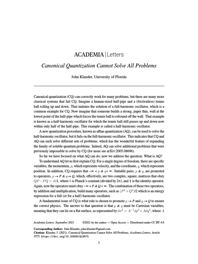 Canonical Quantization Cannot Solve All | PDF | Quantization (Physics ...
