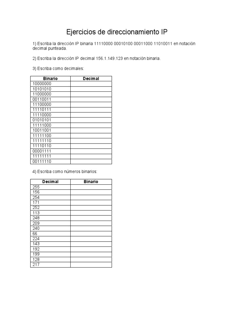 Ejercicios de Direccionamiento IP | PDF | Dirección IP | Protocolos de internet