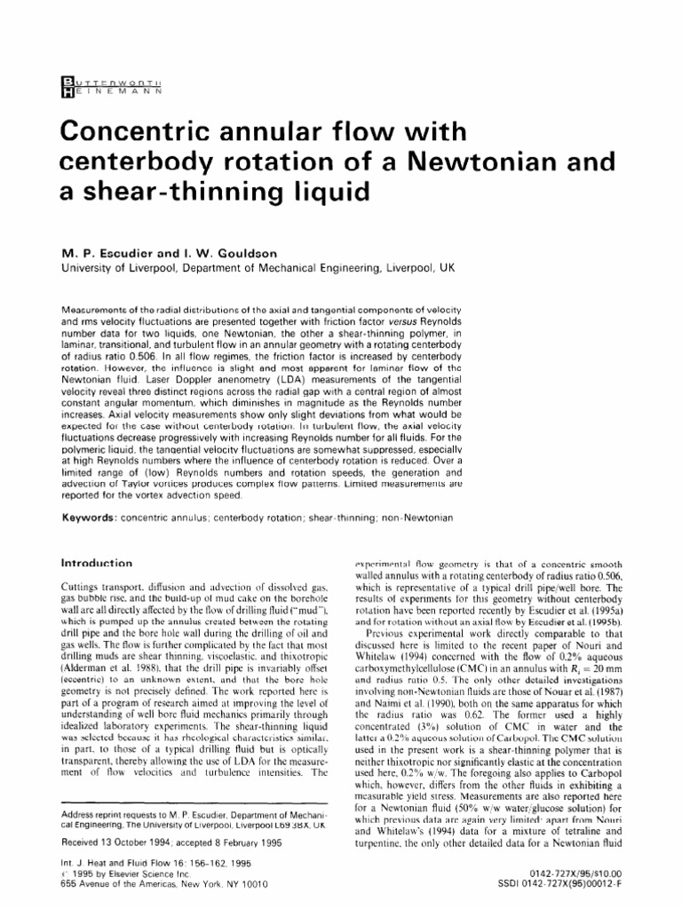 Concentric Annular Flow With Centerbody Rotation of A Newtonian and A Shear-Thinning Liquid ...