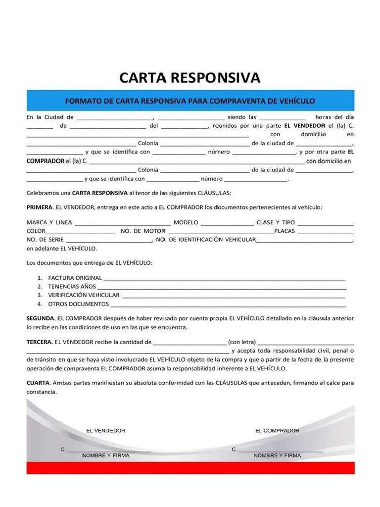 Carta De Responsabilidad Civil Veh Culocarta De Responsiva Vehicular