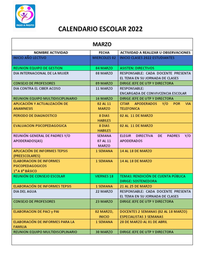 Calendario Escolar 2022 | PDF