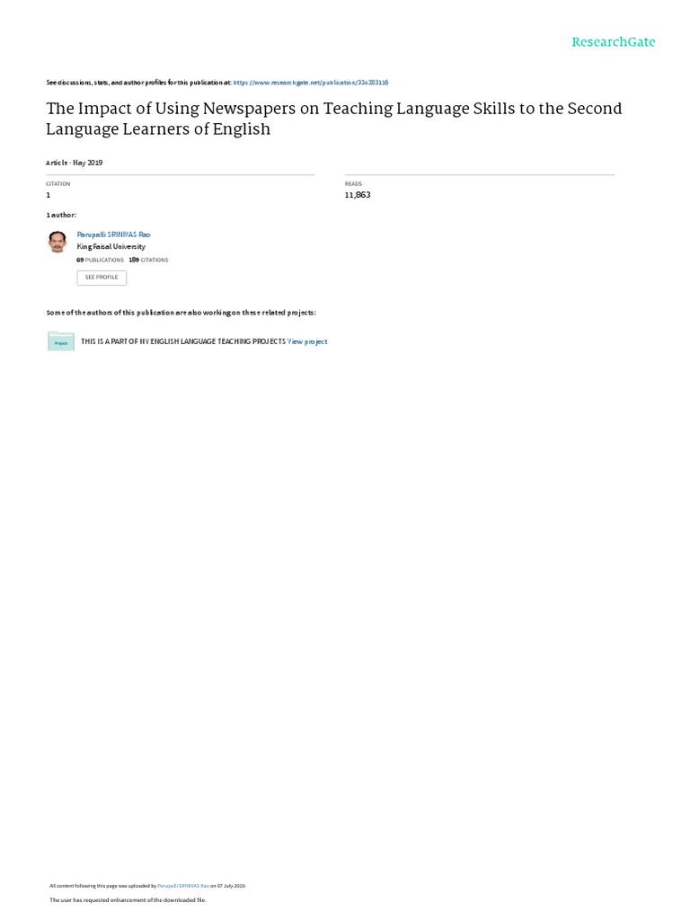 The Impact of Using Newspapers On Teaching Language Skills To The ...
