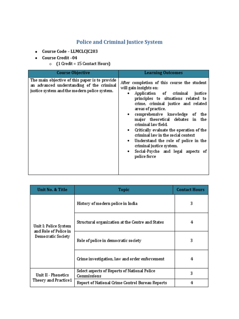 Police and Criminal Justice System: Course Objective Learning Outcomes ...
