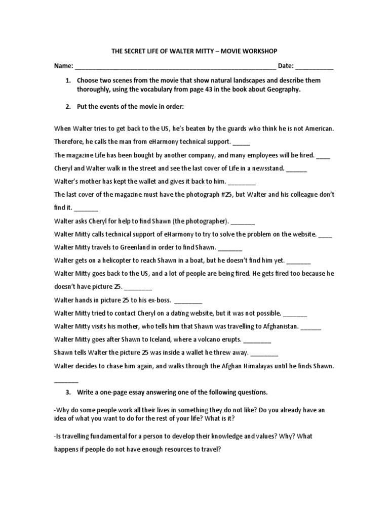 Walter Mitty Movie Workshop Guide | PDF | Travel