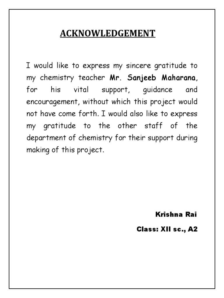 Acknowledgement: Krishna Rai Class: XII SC., A2 | PDF | Career & Growth ...
