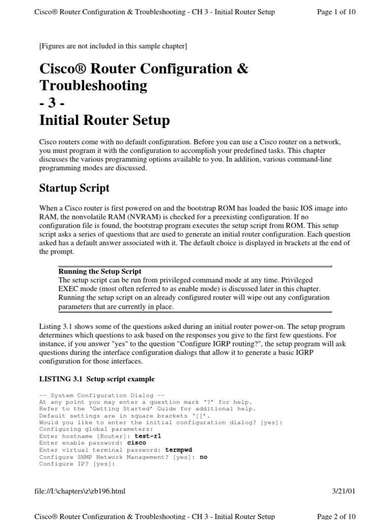 Cisco® Router Configuration & Troubleshooting - 3 - Initial Router Setup | PDF | Command Line ...