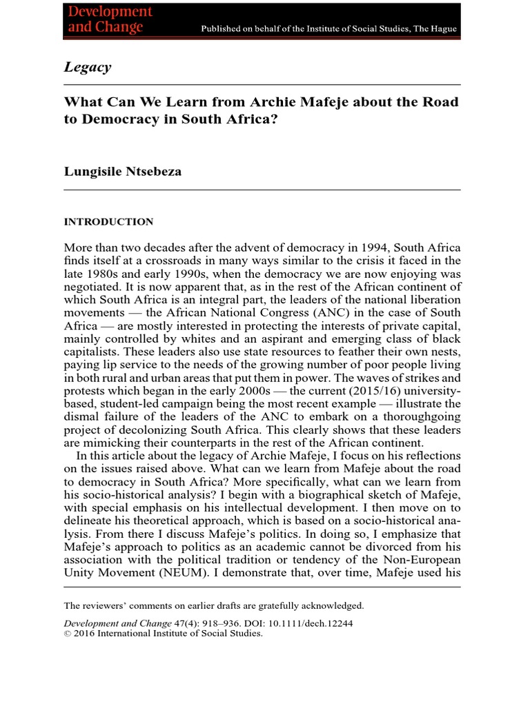 What Can We Learn From Archie Mafeje About The Road To Democracy in ...