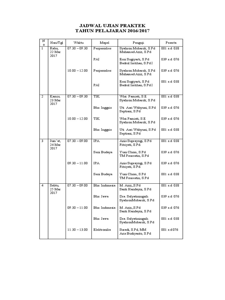Jadwal Ujian Praktek | PDF