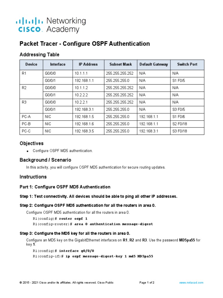 OSPF MD5 Authentication Setup Guide | PDF | Router (Computing) | Networking Standards