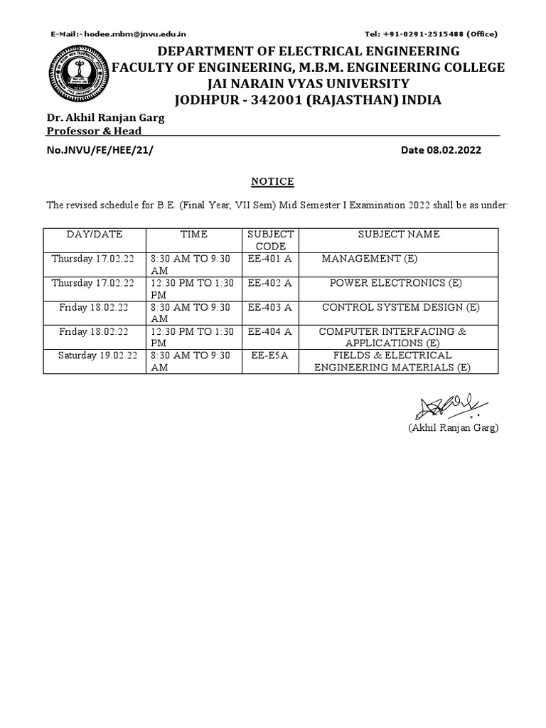 Revised Notice Seventh Sem Mid Sem EXam 2022 | PDF