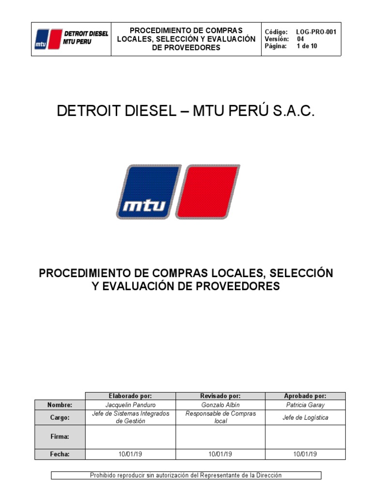 LOG-PRO-001 Procedimiento de Compras, Selección y Evaluación de Proveedores v4 | PDF | Calidad ...