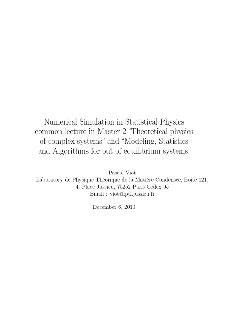 Numerical Simulation In Statistical Physics Pdf Materials Science